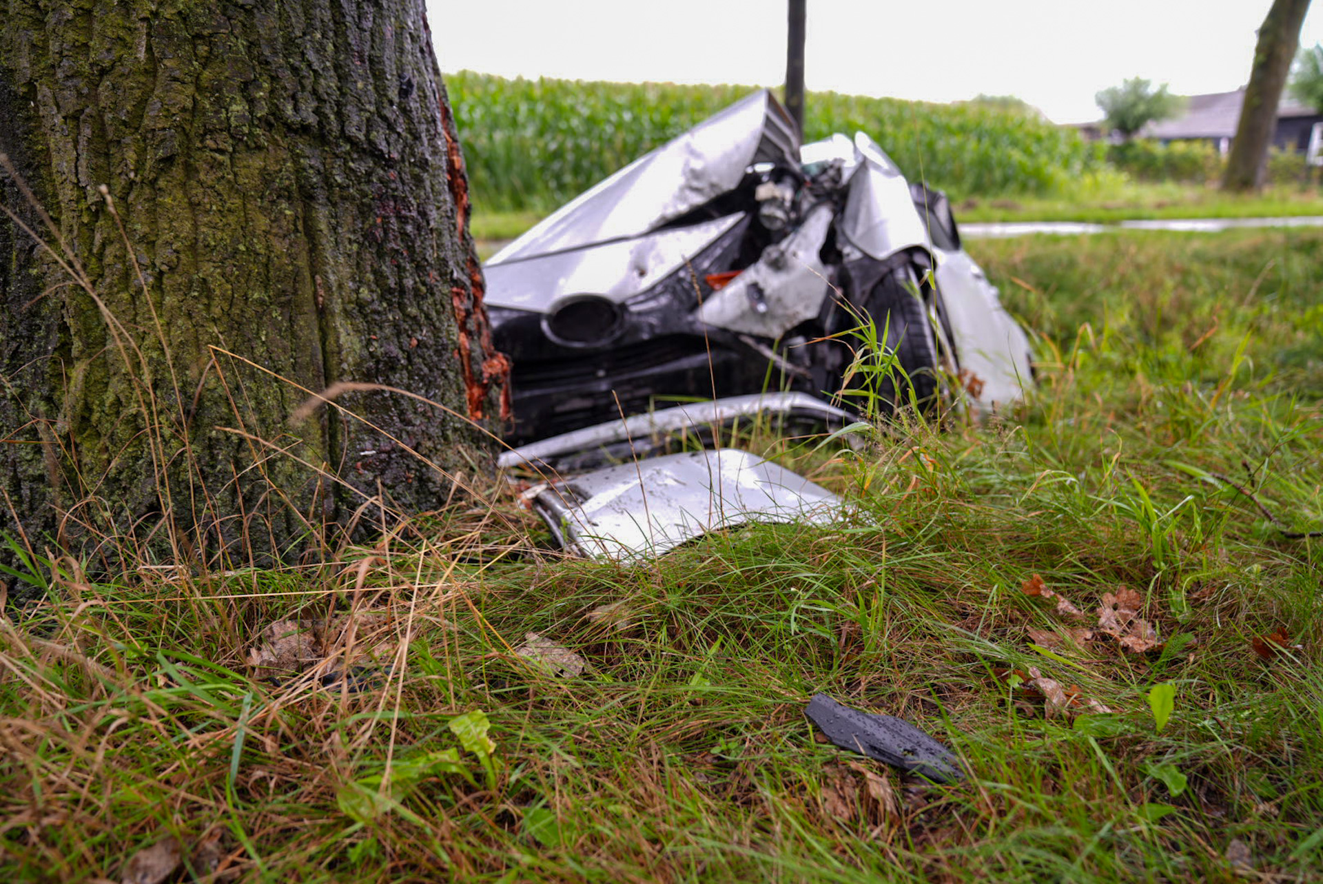 Vrouw rijdt in bocht rechtdoor en crasht tegen boom - 112Brabant